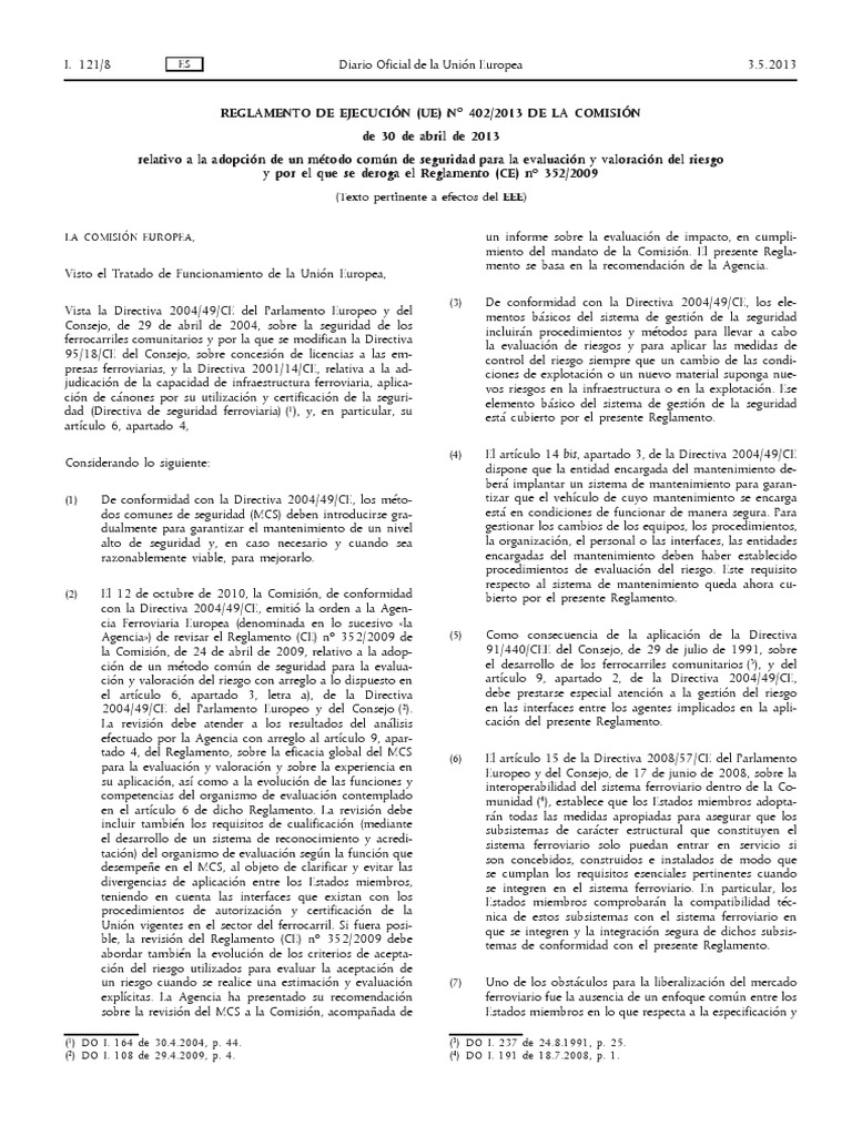 Reglamento de Ejecución UE 402 2013 y Reglamento Ejecución 2015-1136 | PDF | Comisión Europea ...