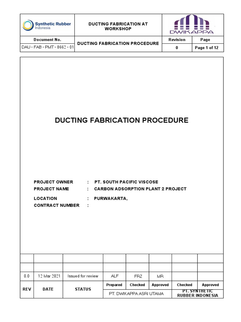 Ducting Fabrication Procedure Guide | PDF | Welding | Construction