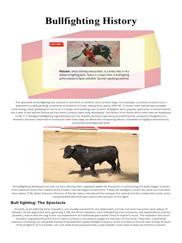 Bullfighting History: Bull Fighting: The Spectacle | PDF | Bullfighting ...