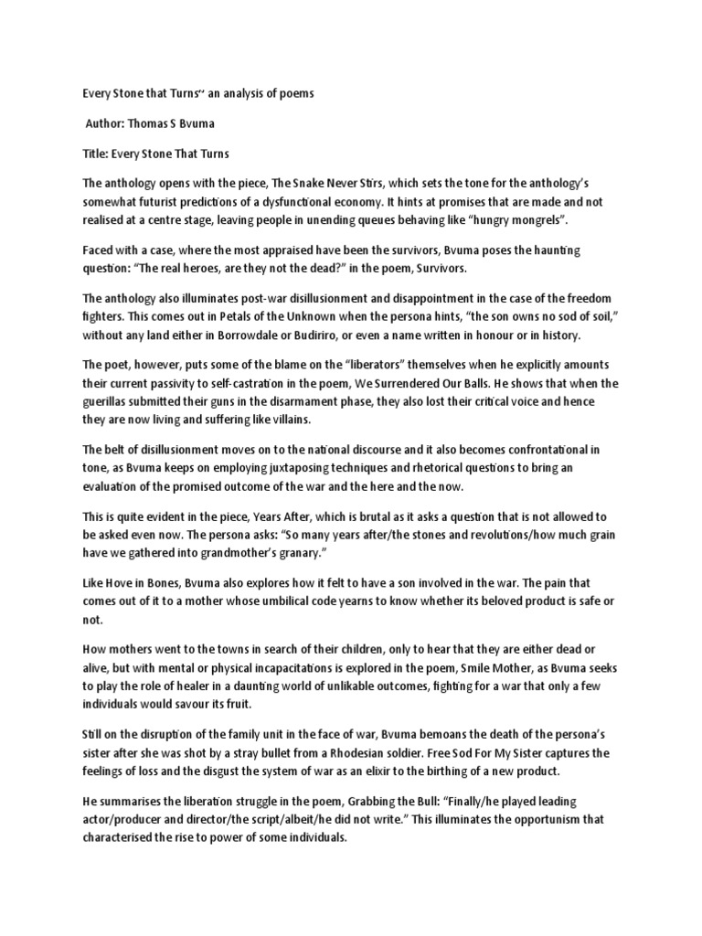 Every Stone That Turns An Analysis | PDF | Poetry | Zimbabwe