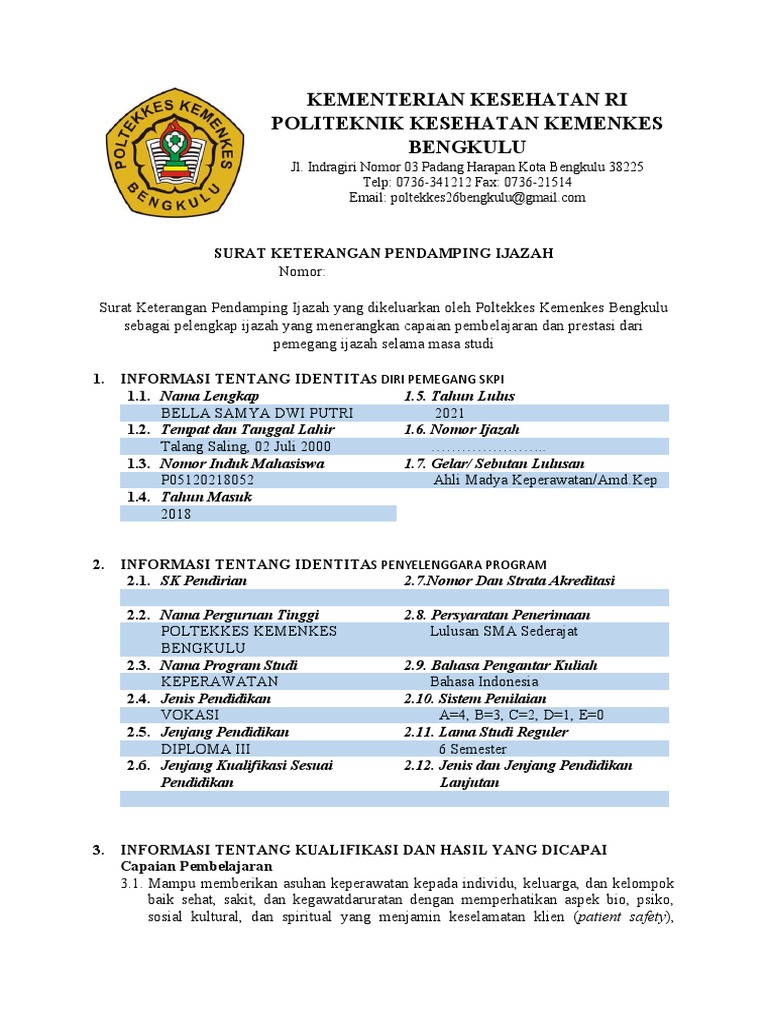 SKPI Bella Samya Dwi Putri 2021 | PDF