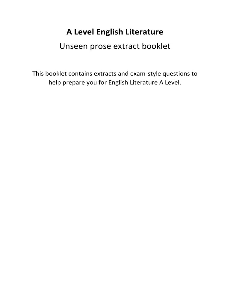 Unseen Prose Extract Booklet: A Level English Literature | PDF ...