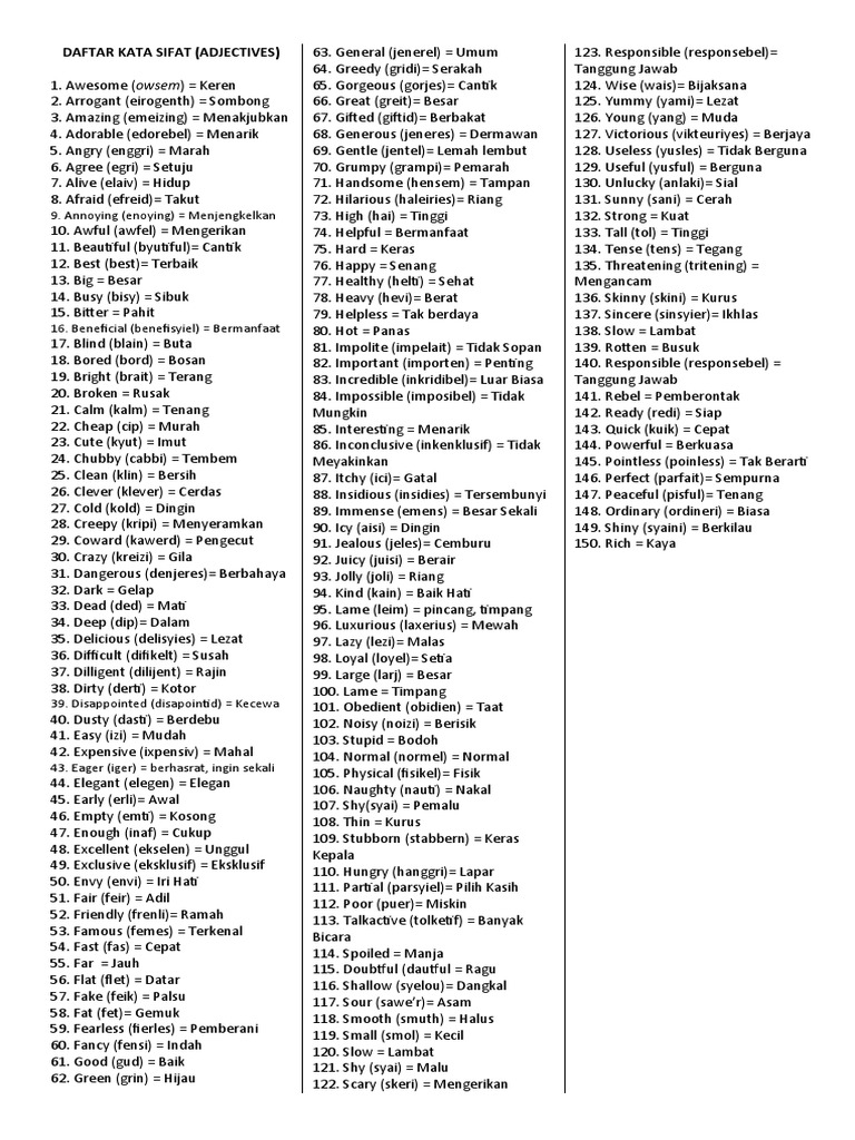 Daftar Kata Sifat (Adjectives) : 9. Annoying (Enoying) Menjengkelkan | PDF