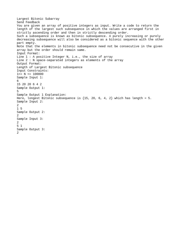 Largest Bitonic Subarray | PDF