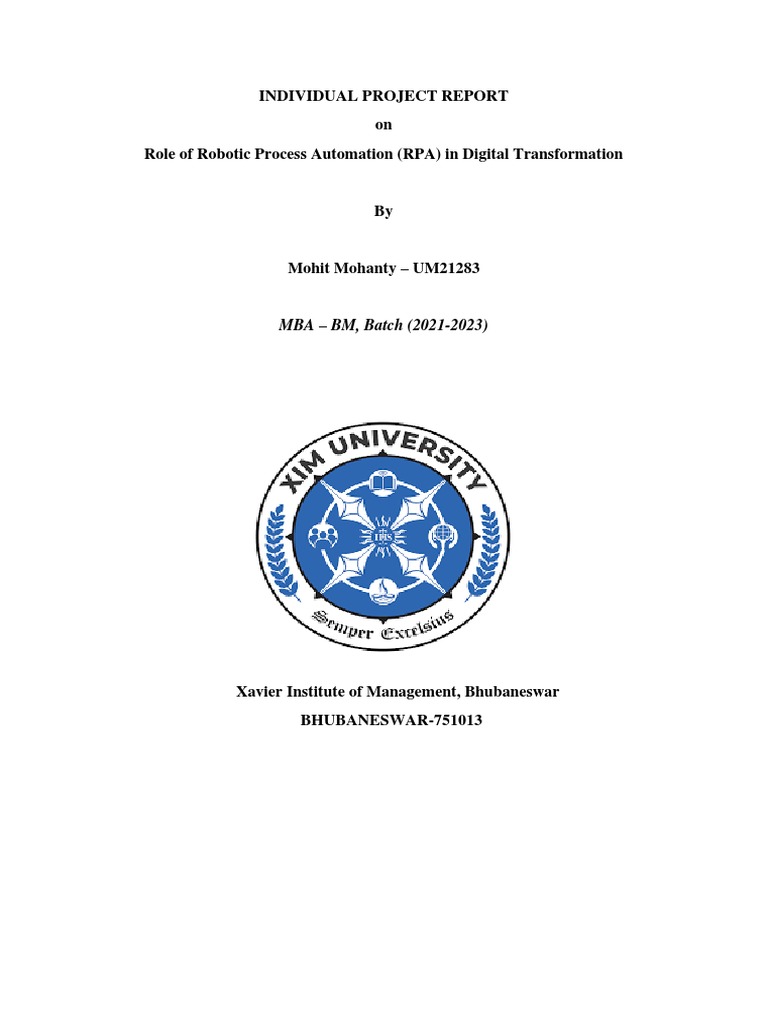 Individual Project Report On Role of Robotic Process Automation (RPA) in Digital Transformation ...