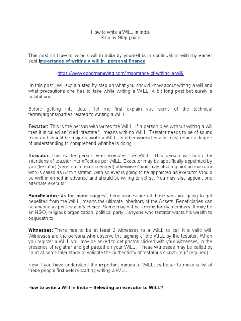 Writing a Will in India: A Guide | PDF | Probate | Will And Testament