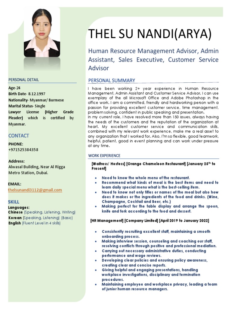 Ms.Thel Su Nandi (Arya) CV Form (1) | PDF | Business