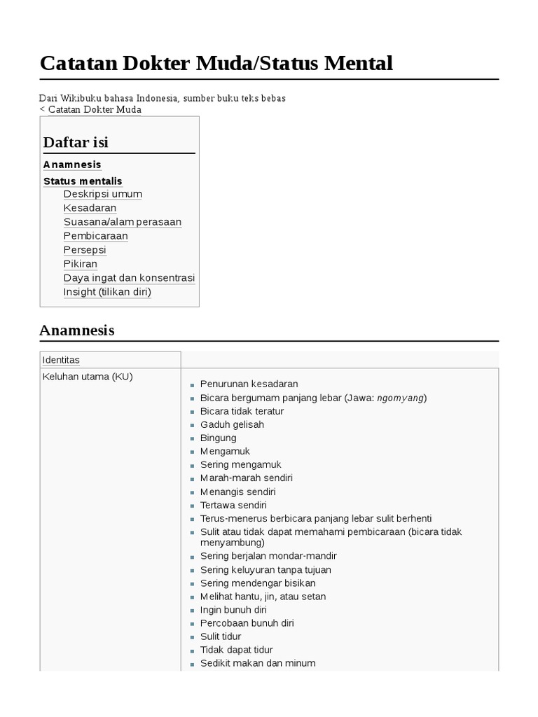 Panduan Pemeriksaan Status Mental | PDF
