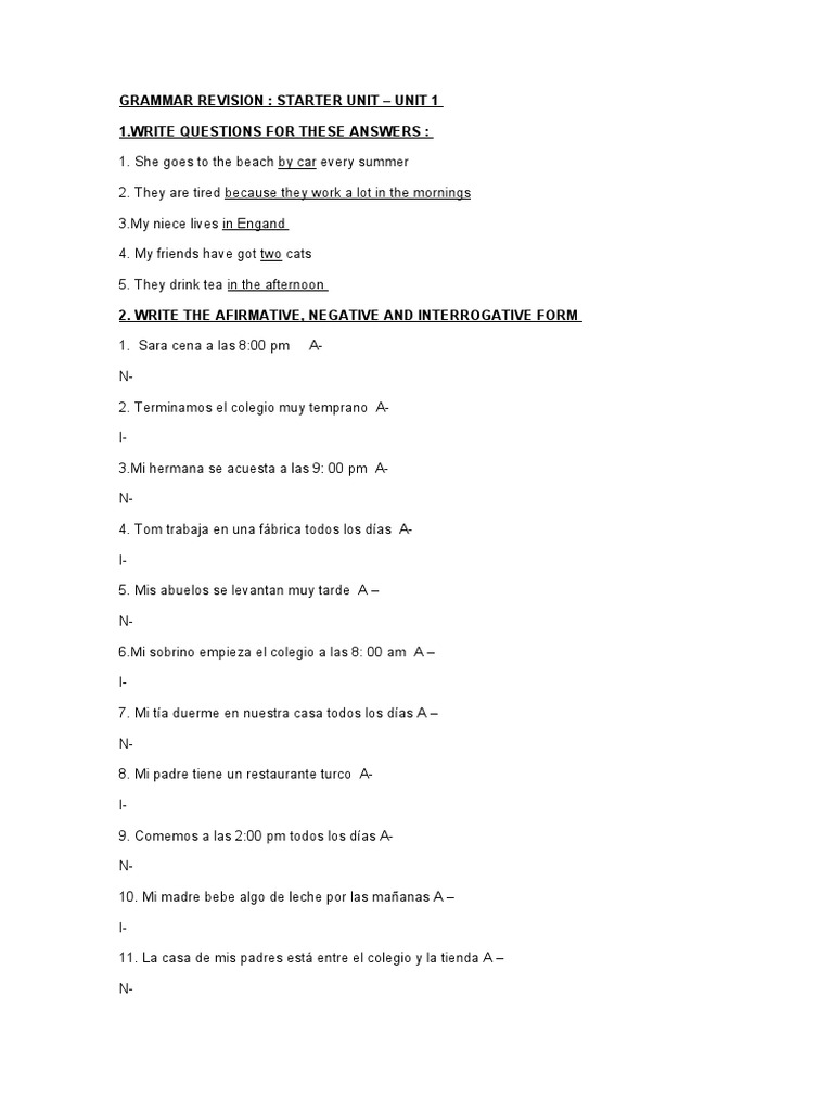 Grammar Revision Starter Unit - Unit 1 | PDF | Cognitive Science | Syntax