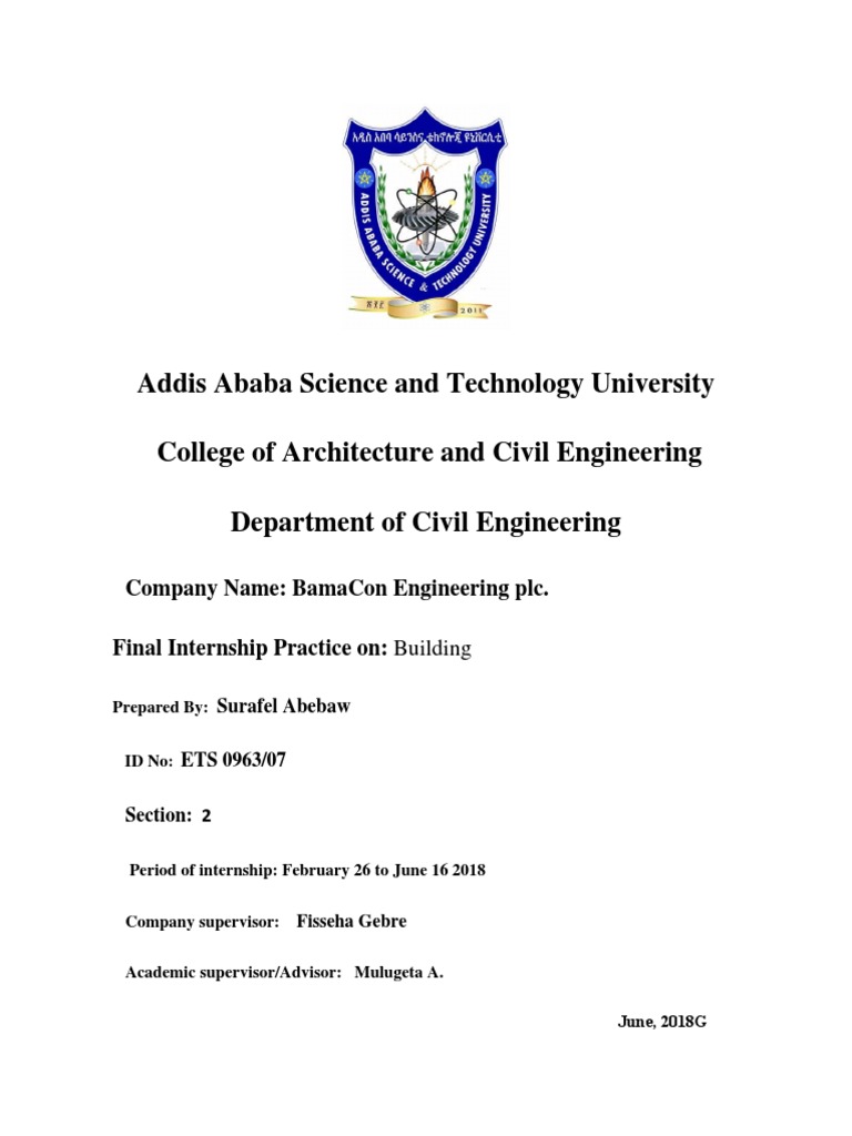 Surafel's Final Internship Report Aastu - 260221104310 | PDF | Concrete ...