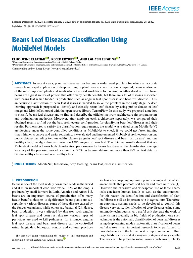 Beans Leaf Diseases Classification Using Mobilenet Models | PDF | Deep ...
