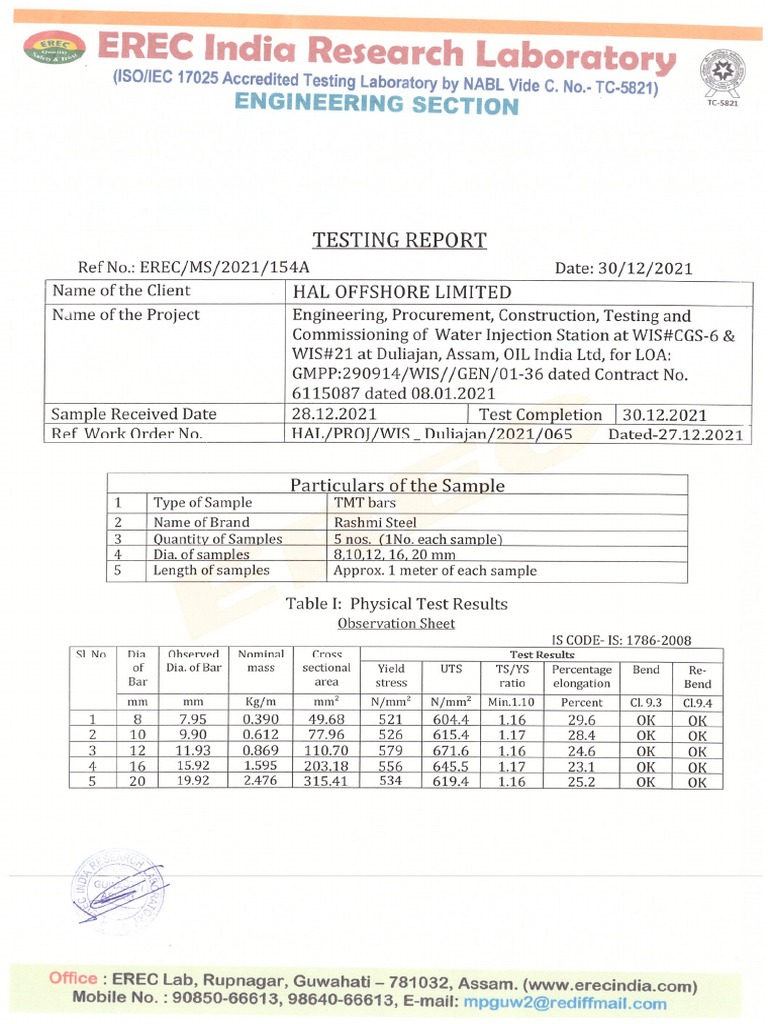 Rashmi Steel Test Reports | PDF