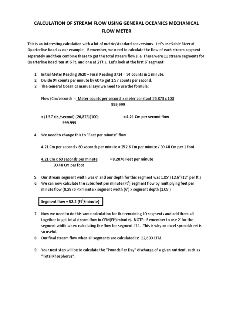 Calculation of Stream Flow Using General Oceanics Mechanical Flow Meter ...