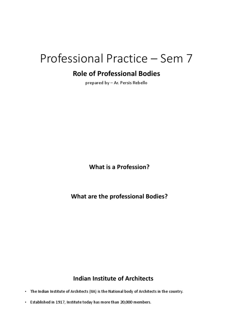 Professional Practice - Sem 7: Role of Professional Bodies | PDF | Art