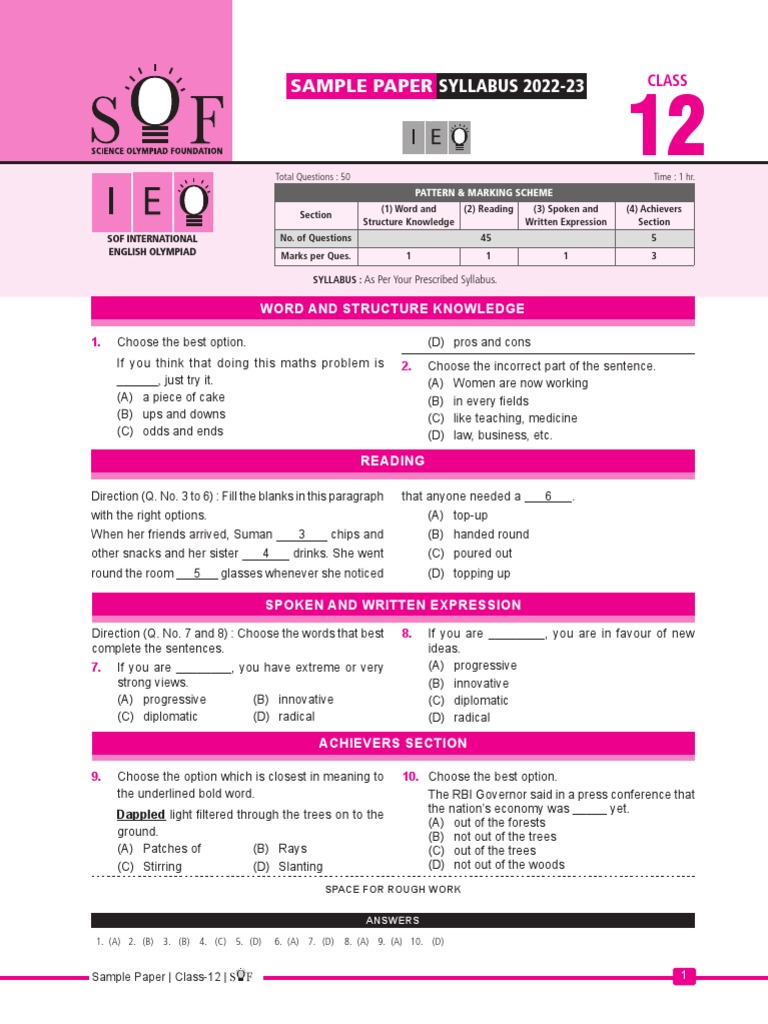 Ieo Sample Paper Class-12 | PDF