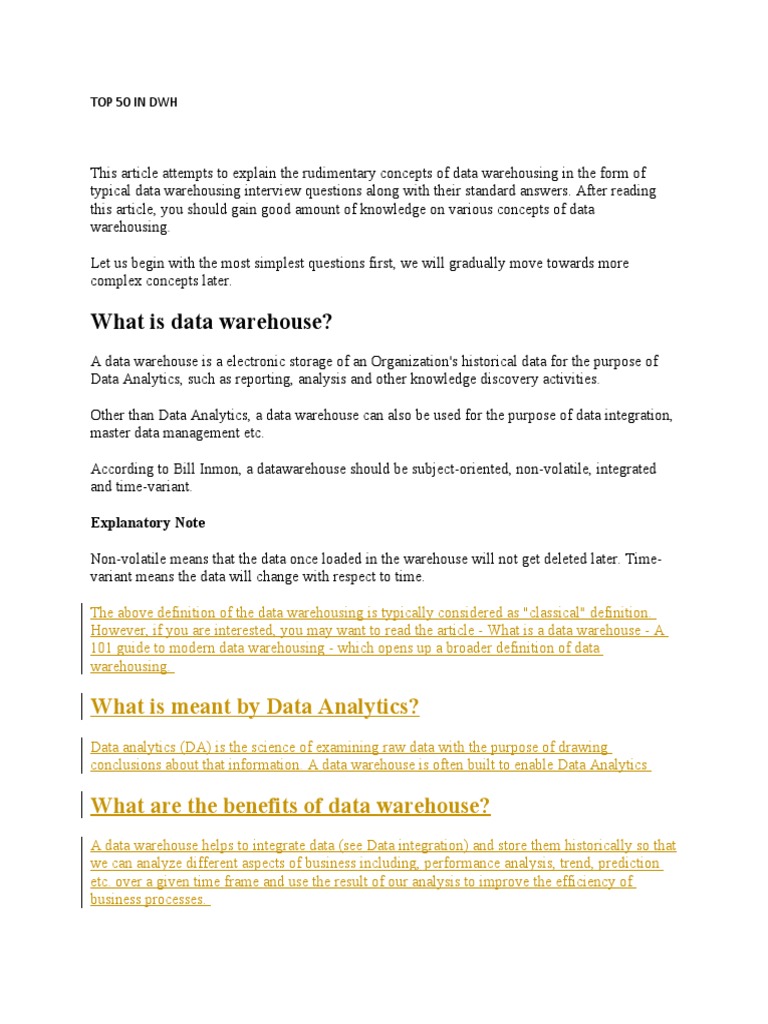 Data Warehouse Notes | PDF | Data Warehouse | Information Management