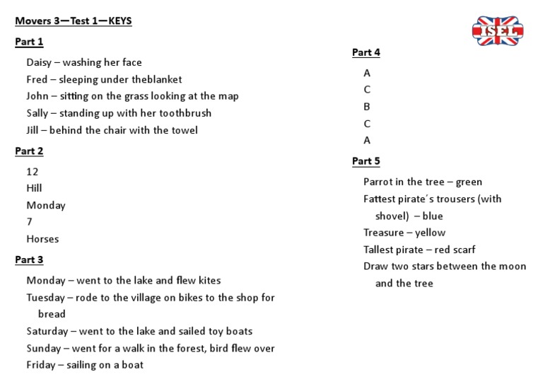 Movers 3 - Test 1 - KEYS | PDF
