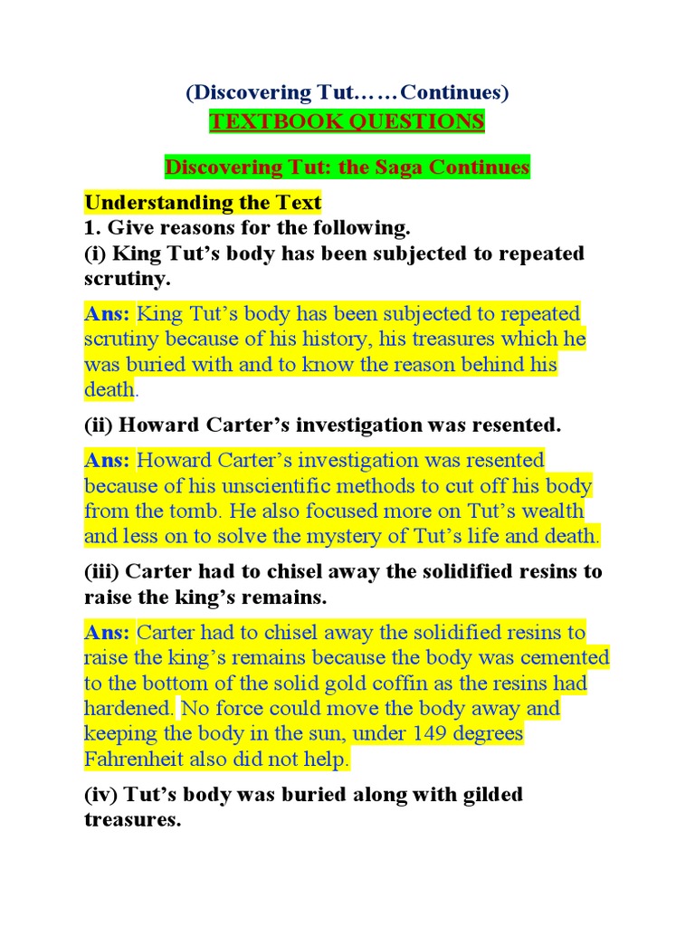 Textbook Questions Discovering Tut: The Saga Continues | PDF | Tutankhamun | Akhenaten