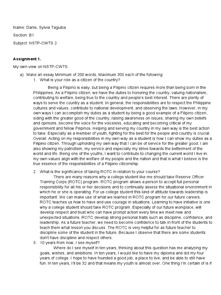 NSTP-CWTS 2 Assignment 1 | PDF | Teachers | Leadership