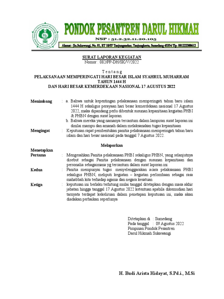 Surat Laporan Kegiatan PHBI & PHBN 2022 | PDF