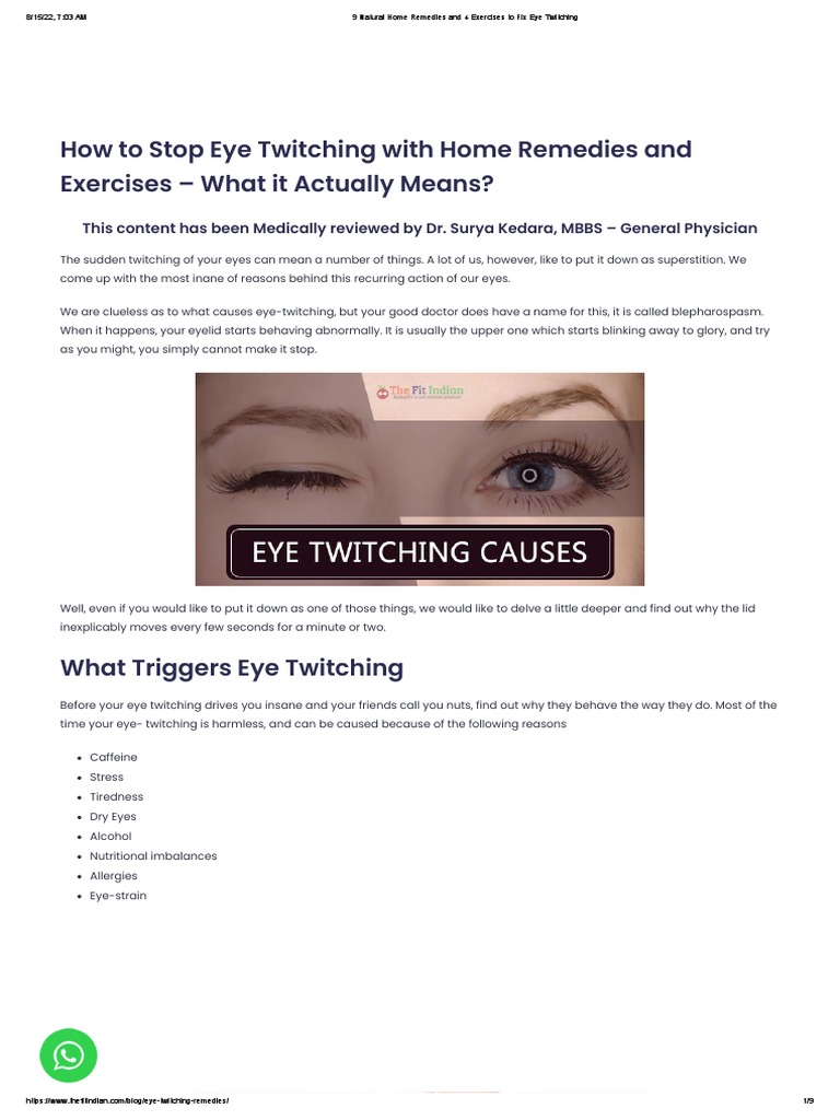 9 Natural Home Remedies and 4 Exercises To Fix Eye Twitching | PDF ...