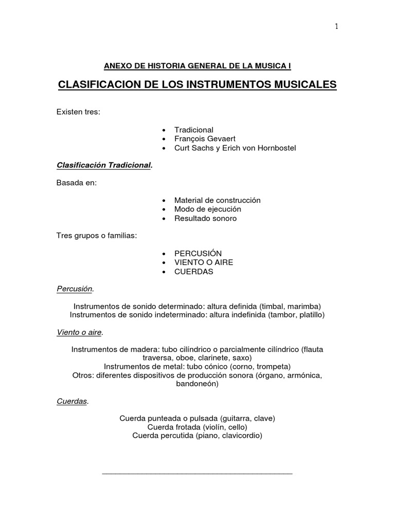 CLASIFICACION DE LOS INSTRUMENTOS | PDF | Instrumentos musicales ...