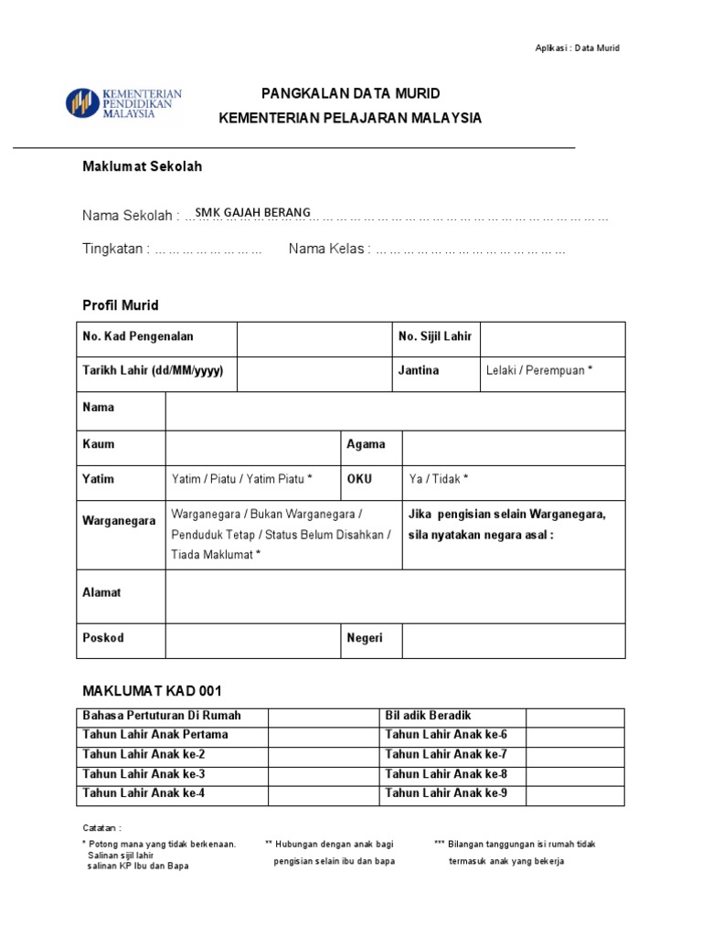 Borang Data APDM | PDF
