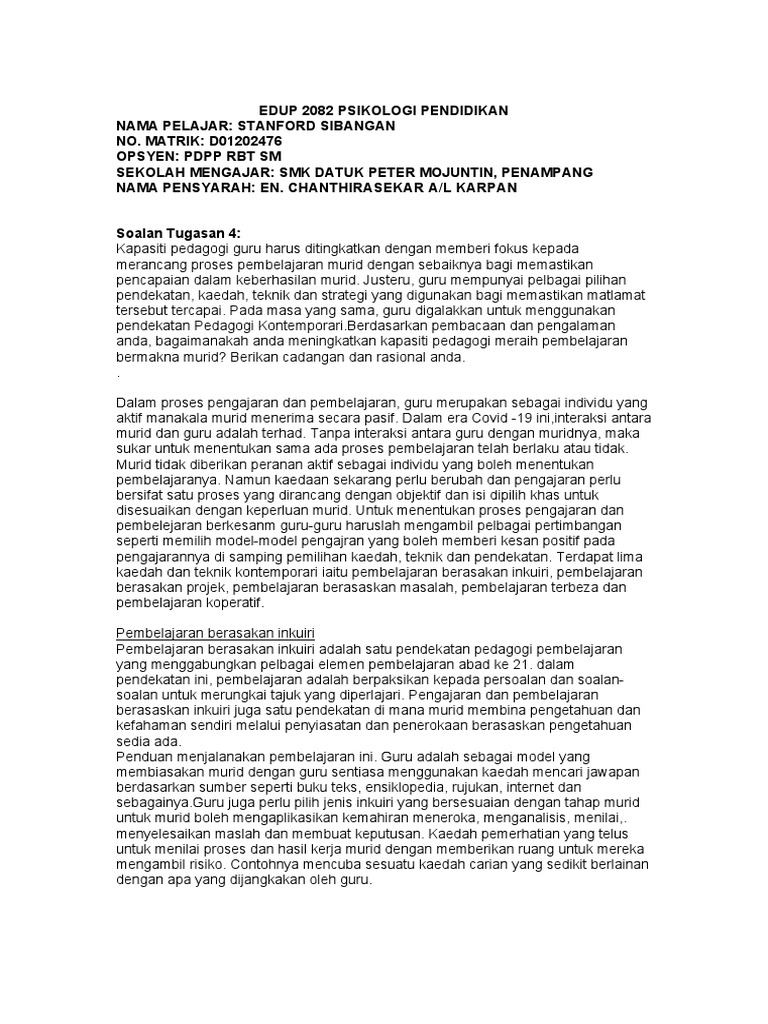 Edup 2082 Psikologi Pendidikan Tugasan 4 | PDF