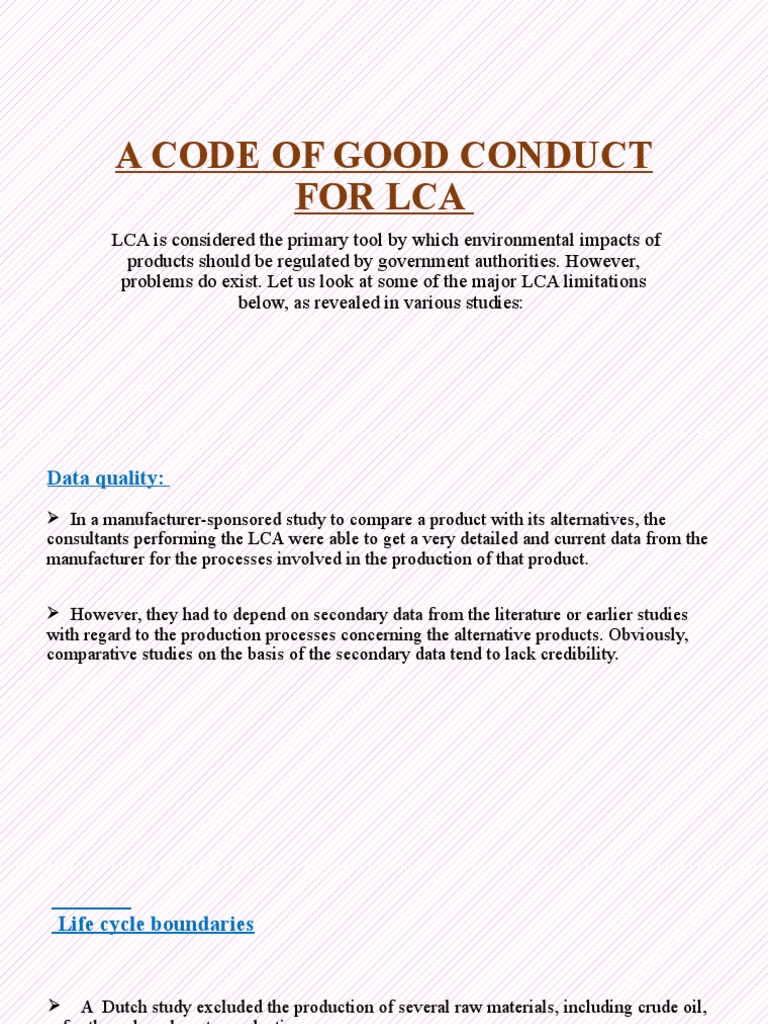 A Code of Good Conduct For Lca | PDF | Life Cycle Assessment | Nature