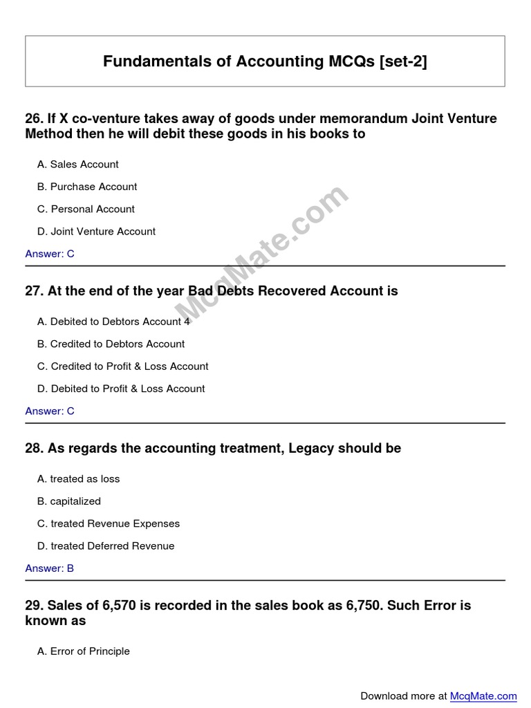 Fundamentals-Of-Accounting Solved MCQs (Set-2) | PDF | Debits And ...