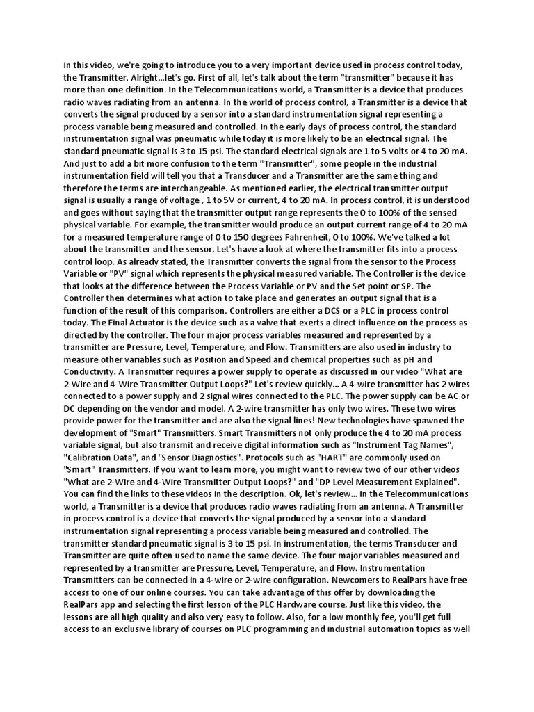 Transmitter Explained Types of Transmitters | PDF | Instrumentation ...