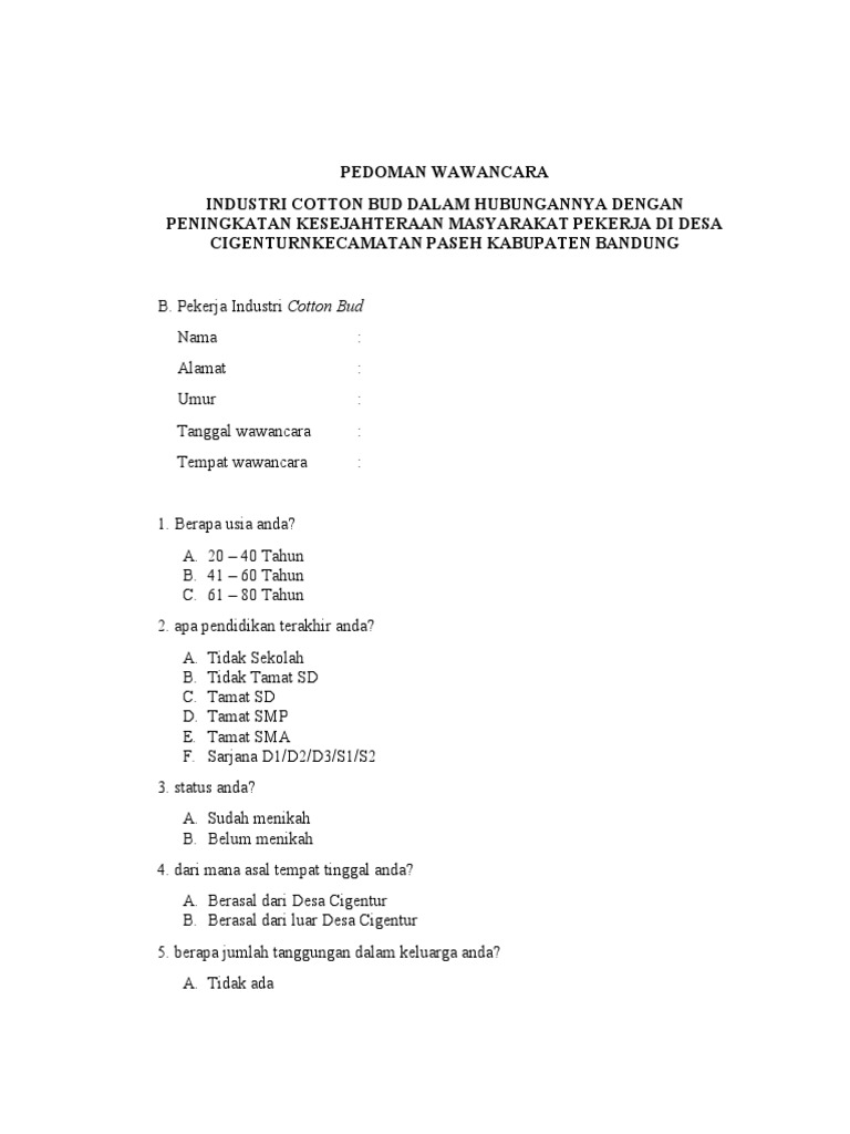 Pedoman Wawancara Format 2 Pdf Karier And Perkembangan