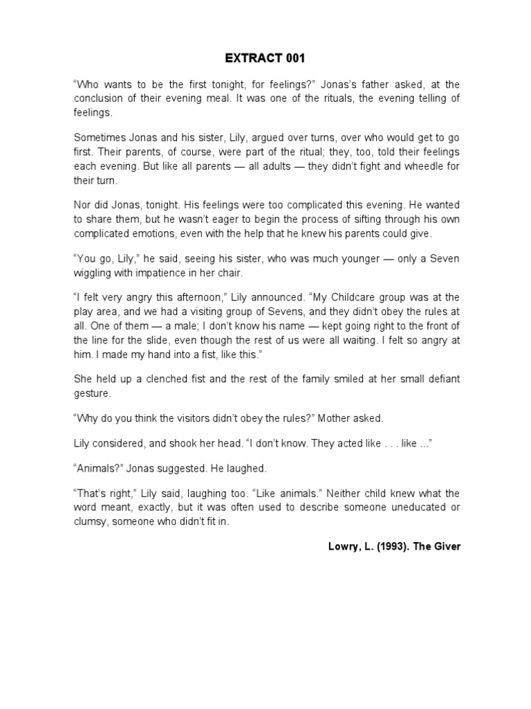 Extract 001: Lowry, L. (1993) - The Giver | PDF | The Giver