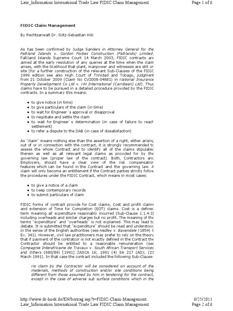 FIDIC Claim Management | Download Free PDF | Arbitration | Common Law