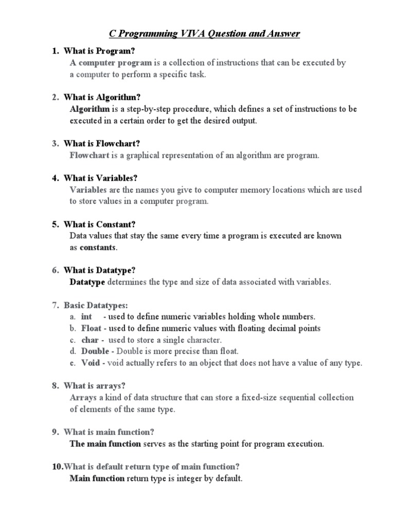 C Programming VIVA Question and Answer | PDF | Subroutine | Control Flow