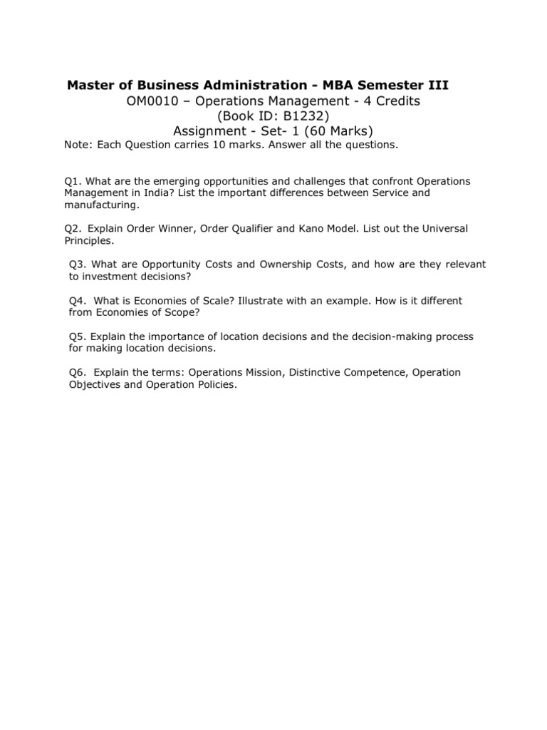 Operations Management Q&A Guide | PDF | Economies Of Scale | Strategic ...