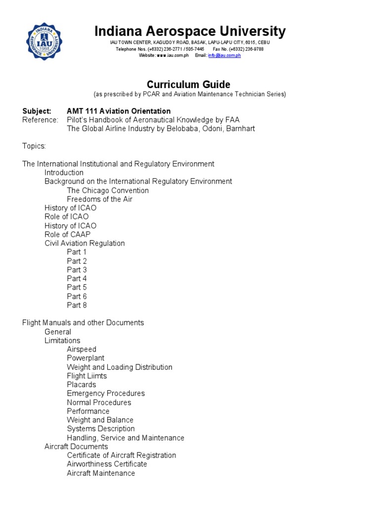 Indiana Aerospace University: Curriculum Guide | PDF | Airport | Air ...