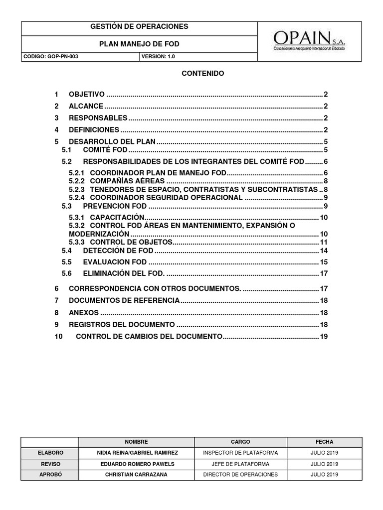 Plan de Manejo Fod V1.0 | PDF | Aeropuerto | Aviación