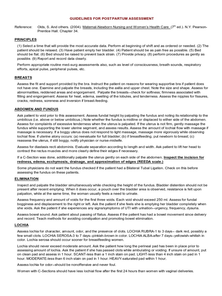 Postpartum Assessment Guidelines | PDF | Infants | Urinary Bladder