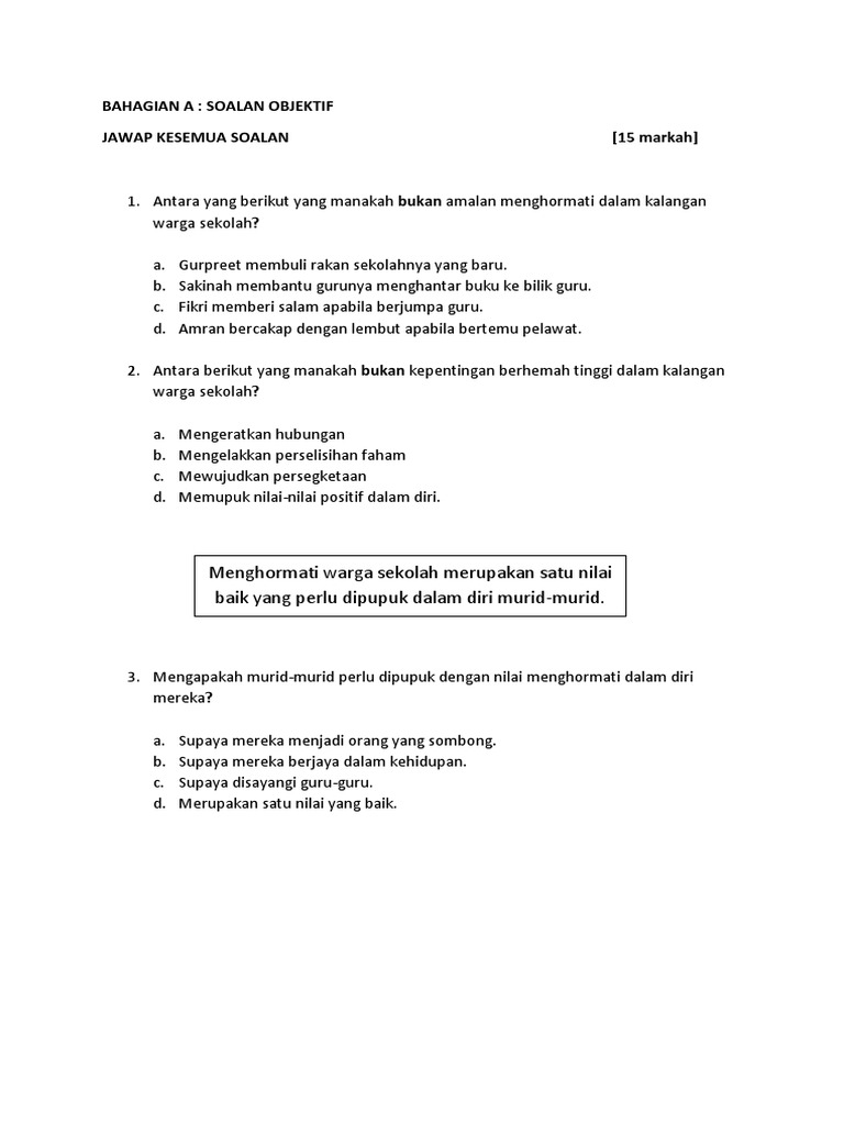 Latihan Moral untuk Tahun 1 dan 4 | PDF