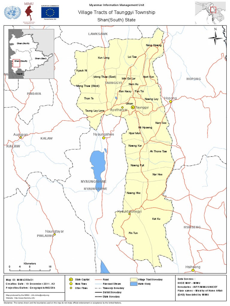 VT Map_Taunggyi Tsp_Shan_MIMU250v01_19Dec11_A3 | PDF | Myanmar