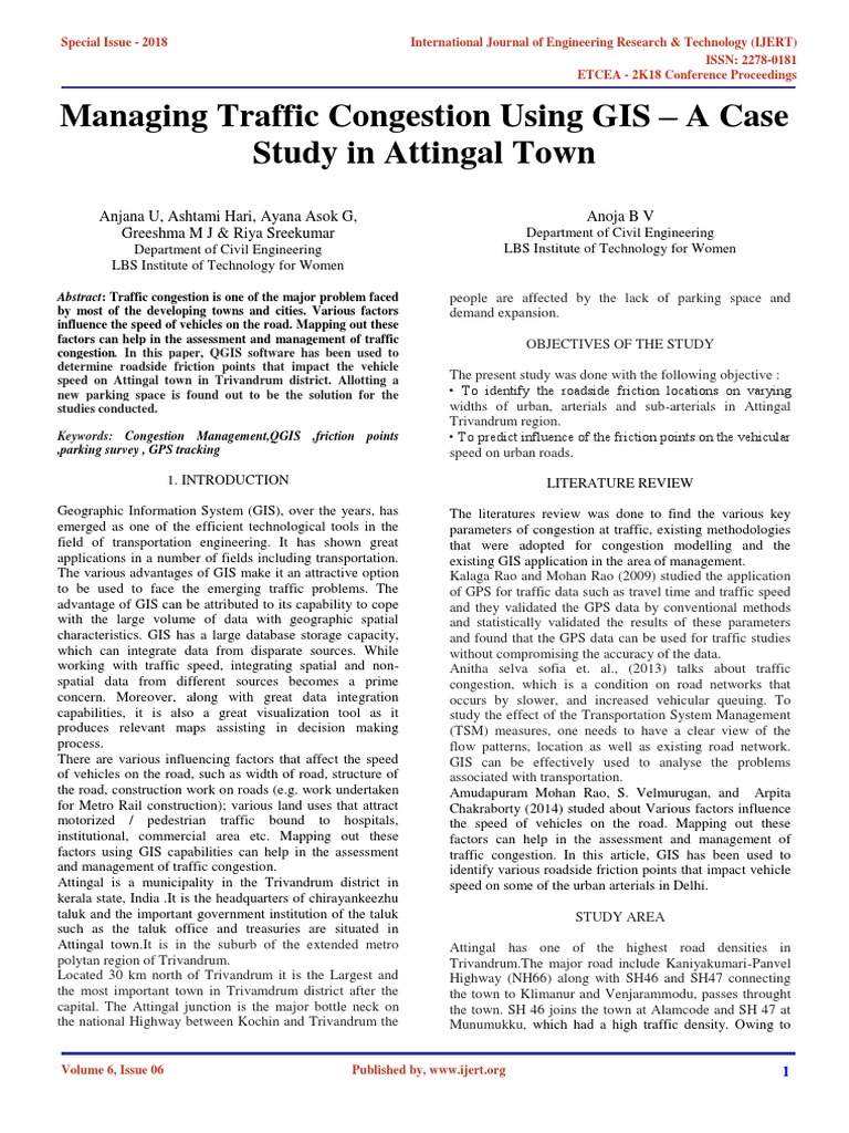 Managing Traffic Congestion Using Gis A Case Study in Attingal Town ...