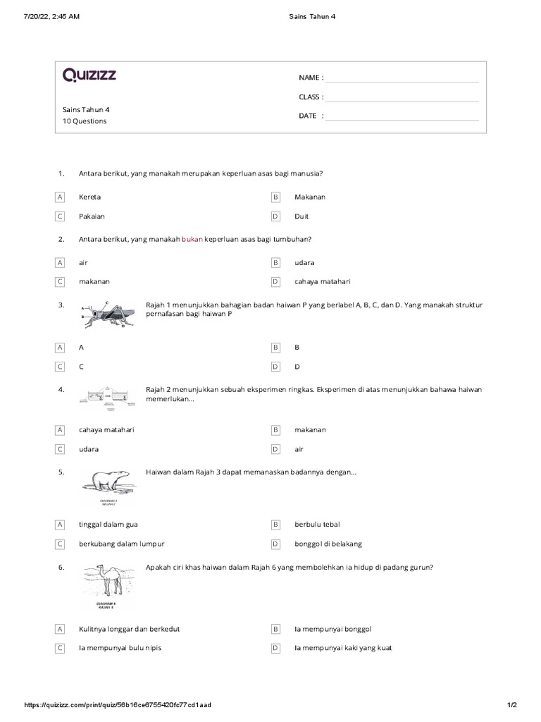 KUIZ SAINS TAHUN 4 | PDF