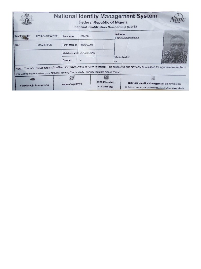 National Identity Number | PDF