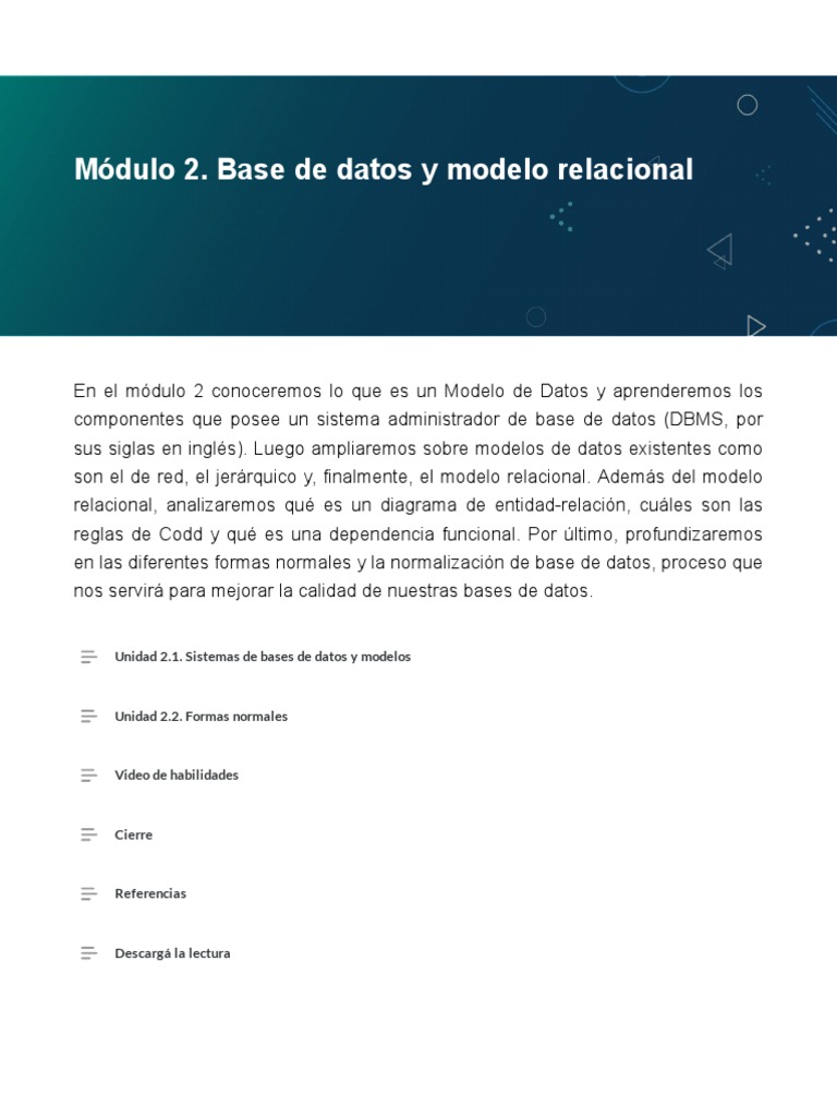 Módulo 2. Base de Datos y Modelo Relacional | Descargar gratis PDF ...