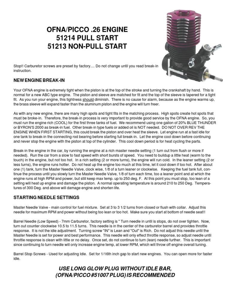 Ofna/Picco .26 Engine 51214 Pull Start 51213 Non-Pull Start: New Engine ...