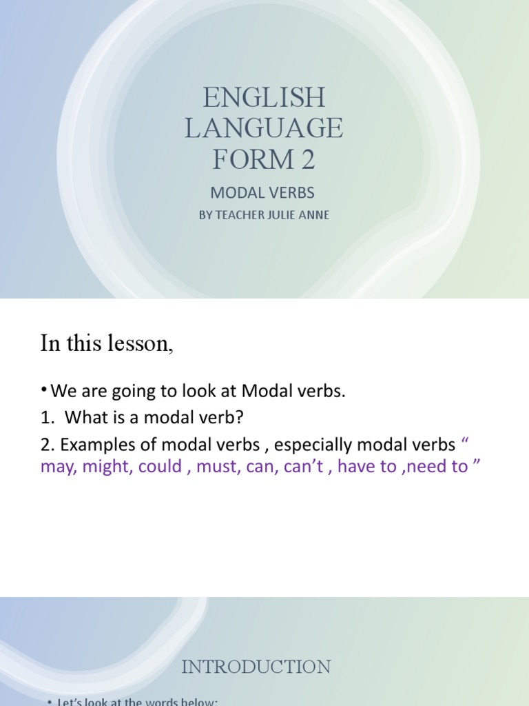 English Language Form 2: Modal Verbs | PDF | Verb | Syntax