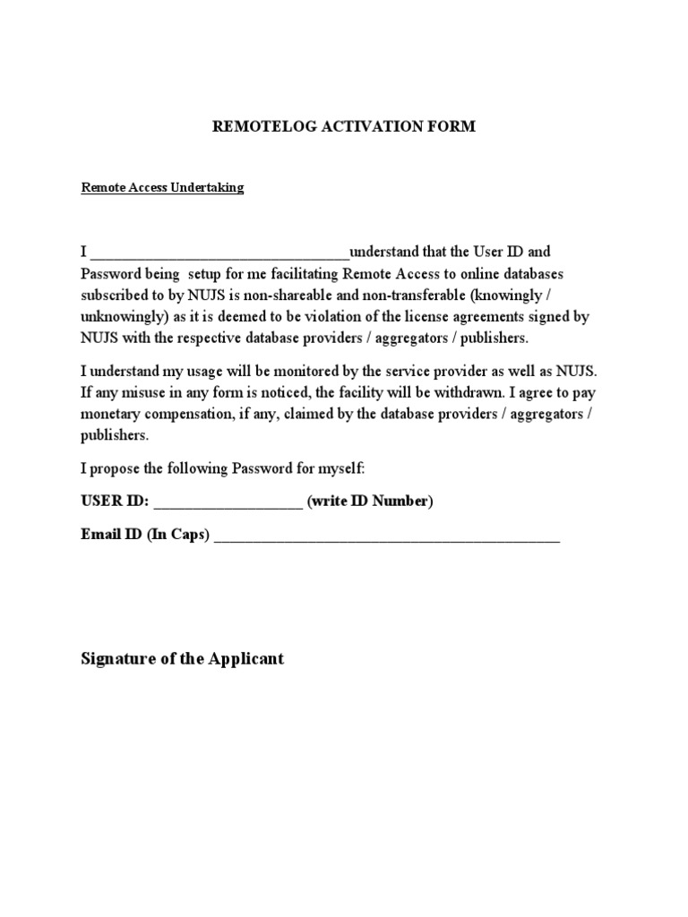 Remote Access Undertaking Form | PDF