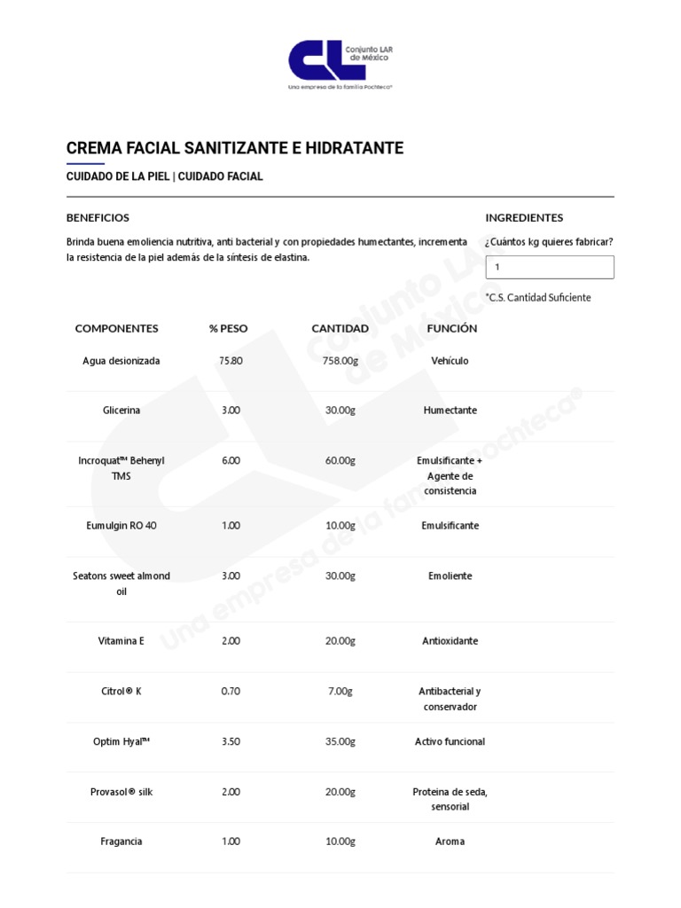 Crema Facial Sanitizante e Hidratante - Formulas LAR | PDF | Química
