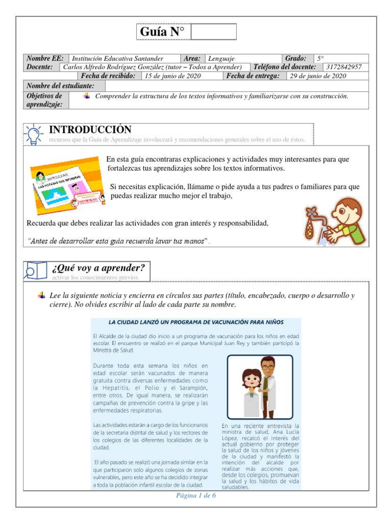 Guía Grado 5° Lenguaje (Textos Informativos y Su Estructura) | PDF ...
